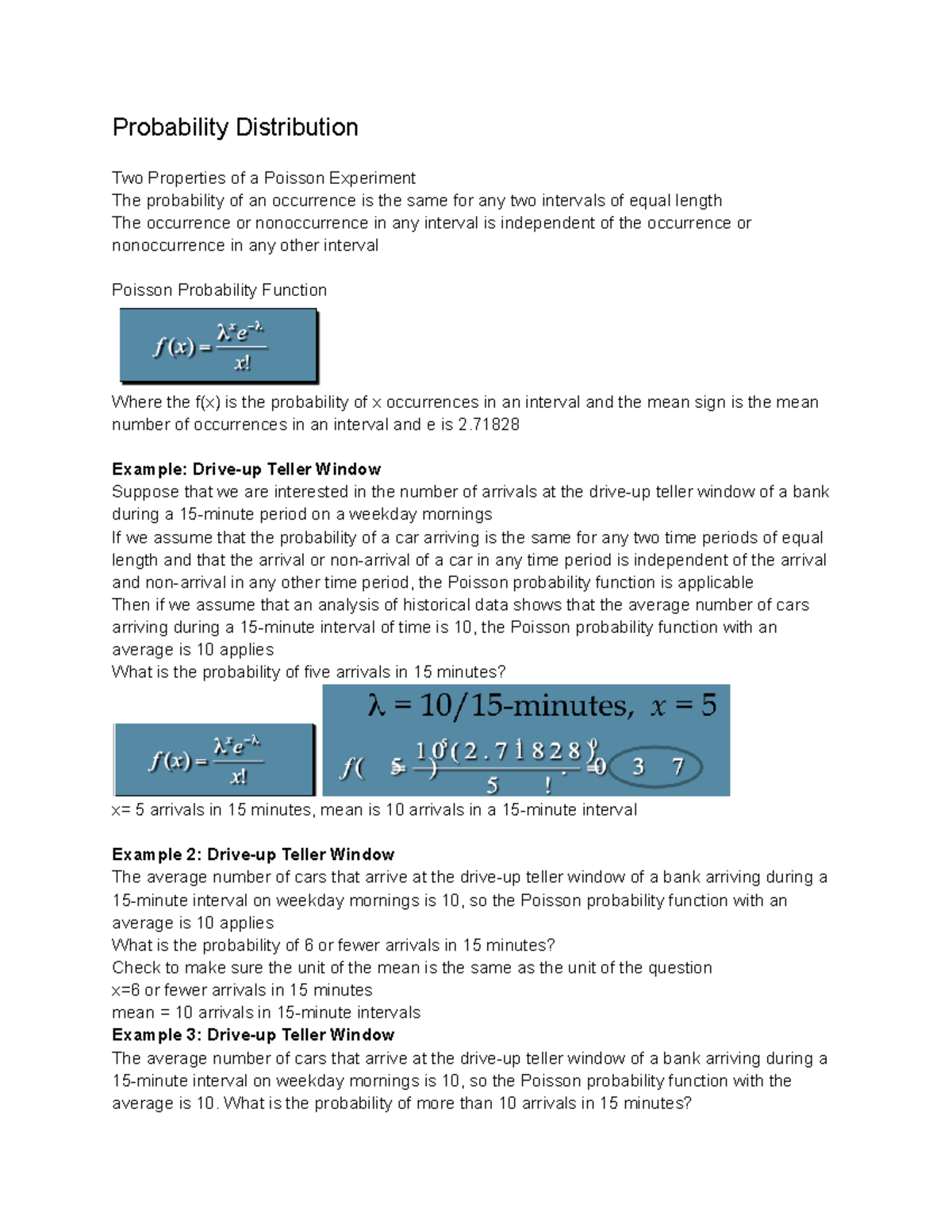 Probability Distribution - Example: Drive-up Teller Window Suppose that ...