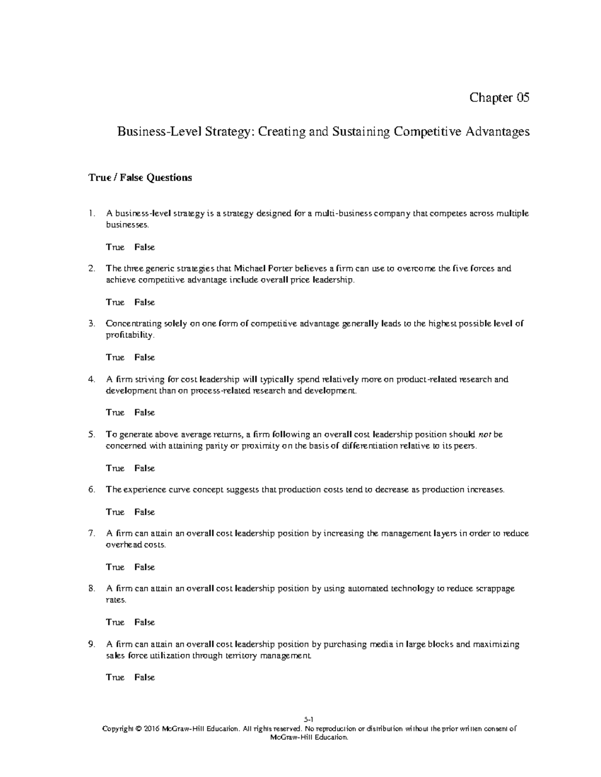 Business Level Strategy Creating and Sus - Copyright © 2016 McGraw-Hill ...