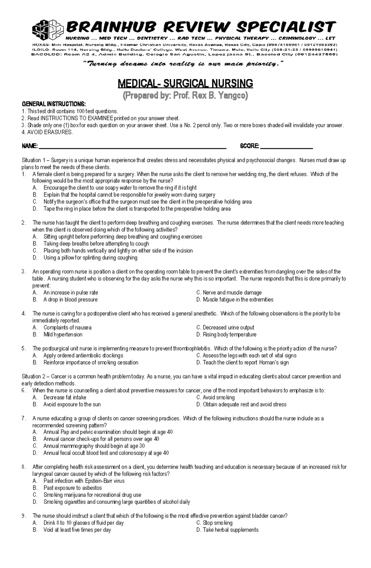 556633445 Final Coaching MS - MEDICAL- SURGICAL NURSING (Prepared by: Prof. Rex B. Yangco ...