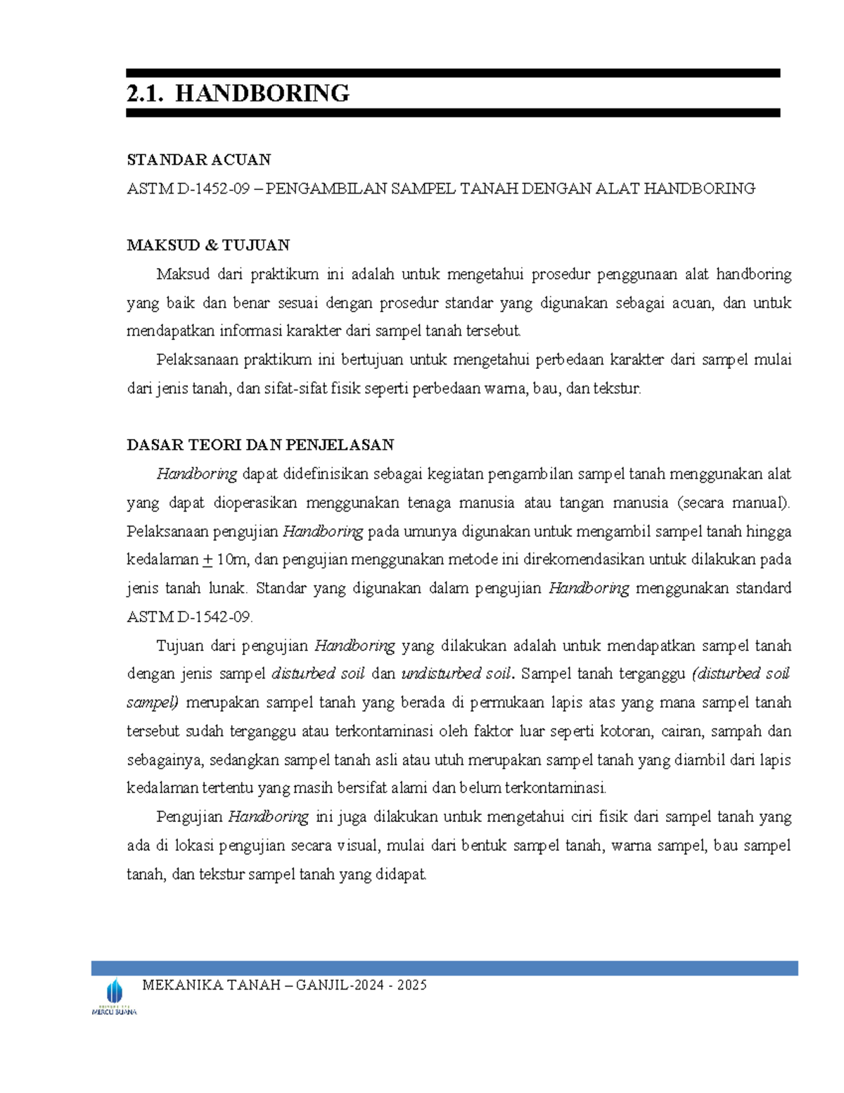 BAB-1 Handboring REV - Laporan Praktikum - 2. HANDBORING STANDAR ACUAN ...