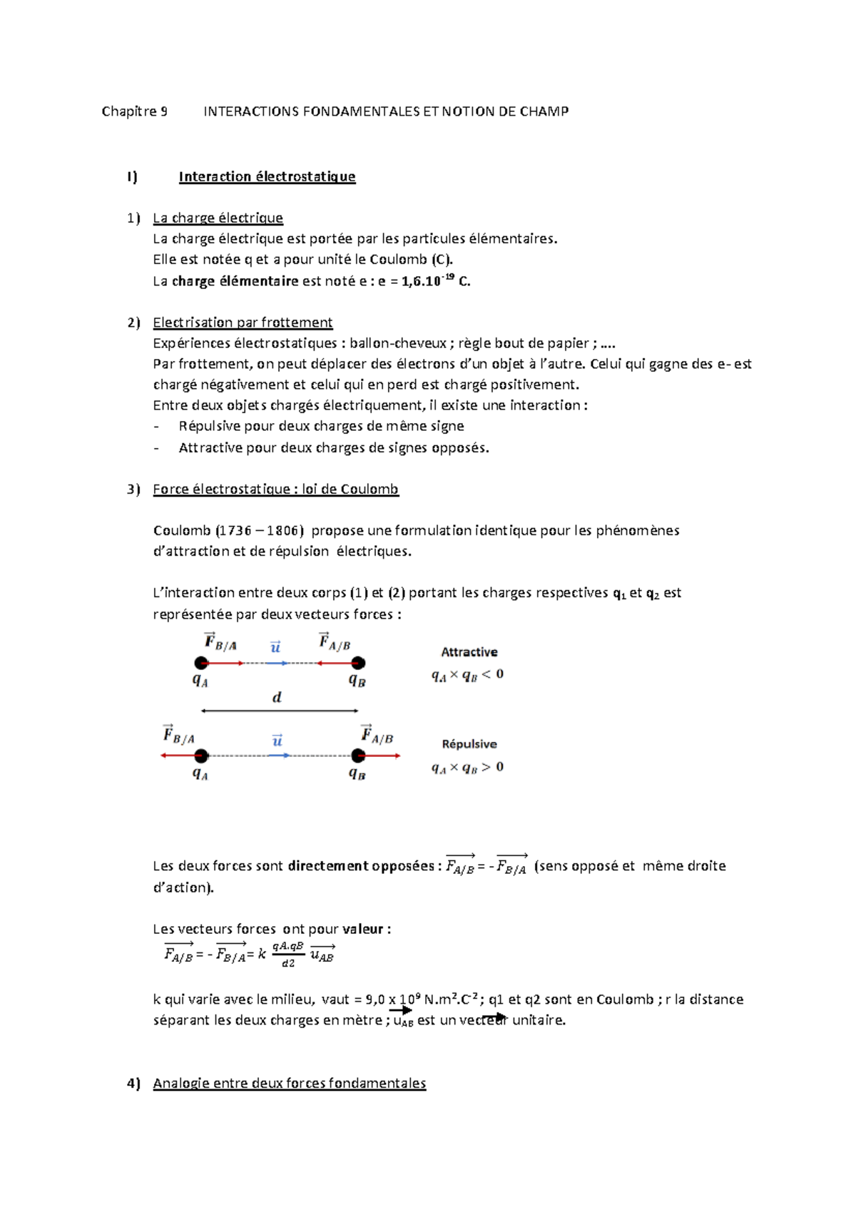 Chapitre 9 Interactions Fondamentales ET Notion DE Champ - Chapitre 9 ...