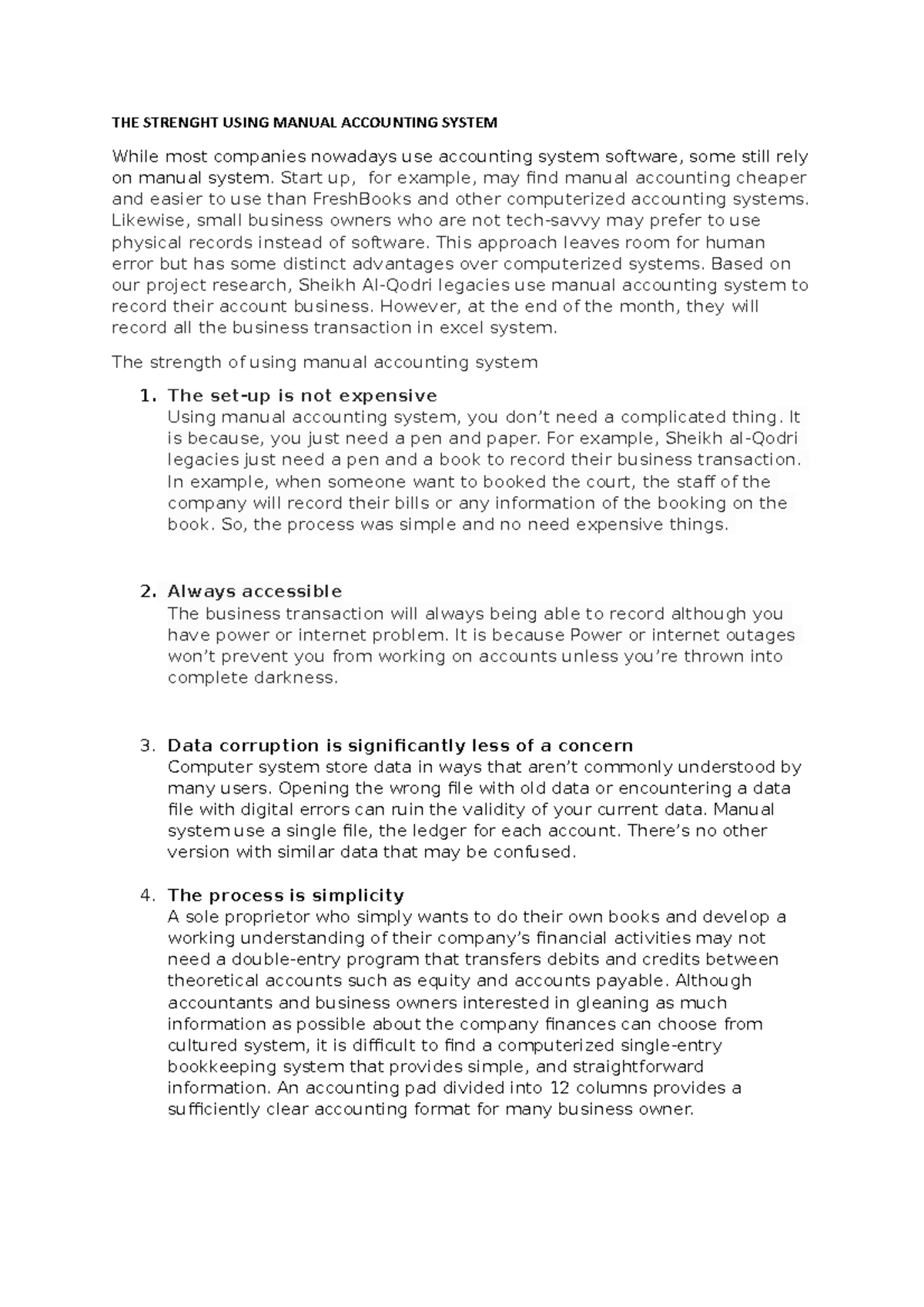 THE Strenght Using Manual Accounting System - THE STRENGHT USING MANUAL ...