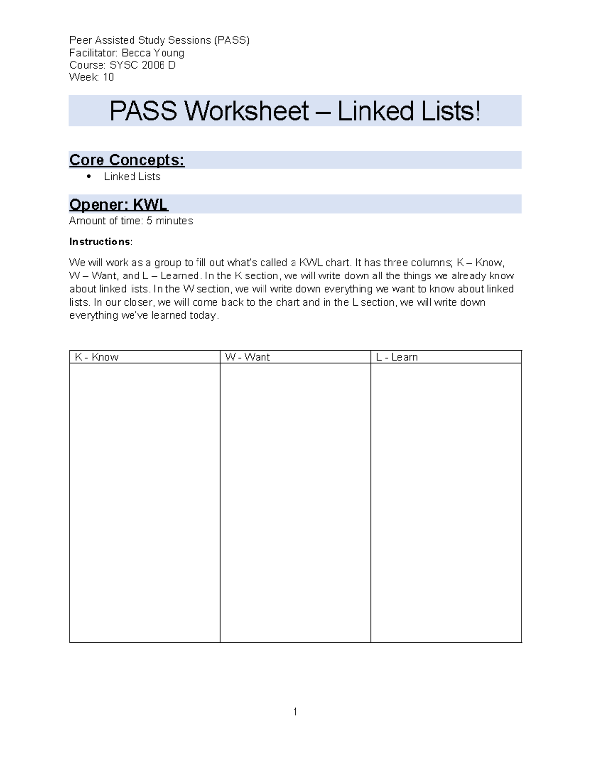 PASS Worksheet (Practice) - Peer Assisted Study Sessions (PASS ...