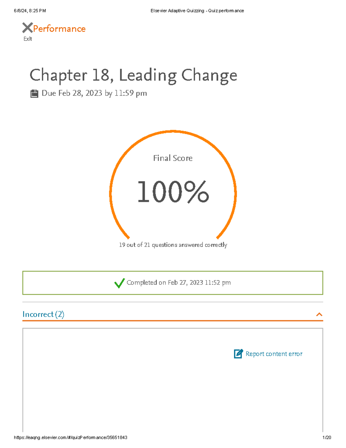 Leadership chp 18 leading change EAQ - Exit Performance Chapter 18 ...