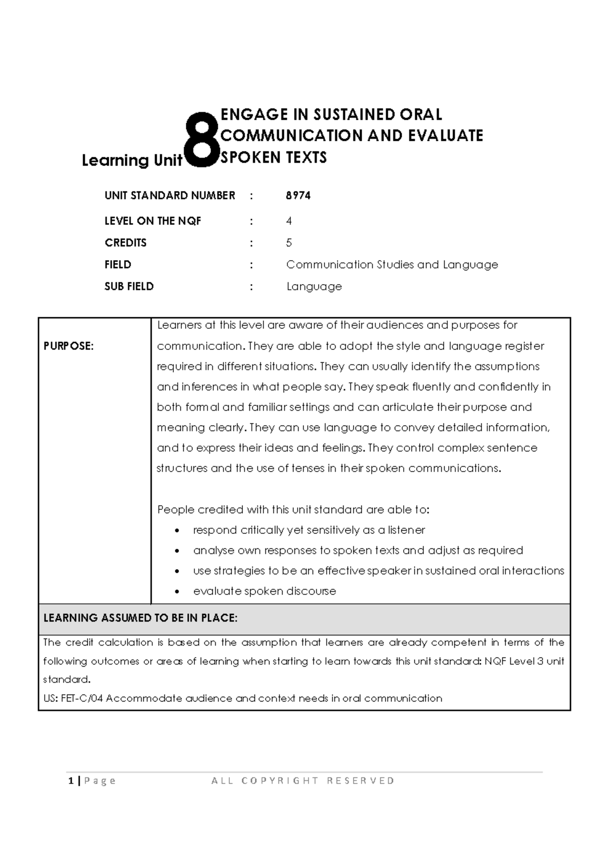 Engage IN Sustained ORAL Communication AND Evaluate Spoken Texts ...