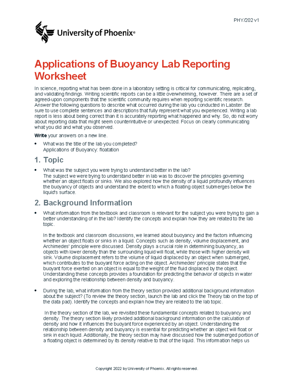 Phy202 v1 wk1 applications of buoyancy lab report observational - PHY ...