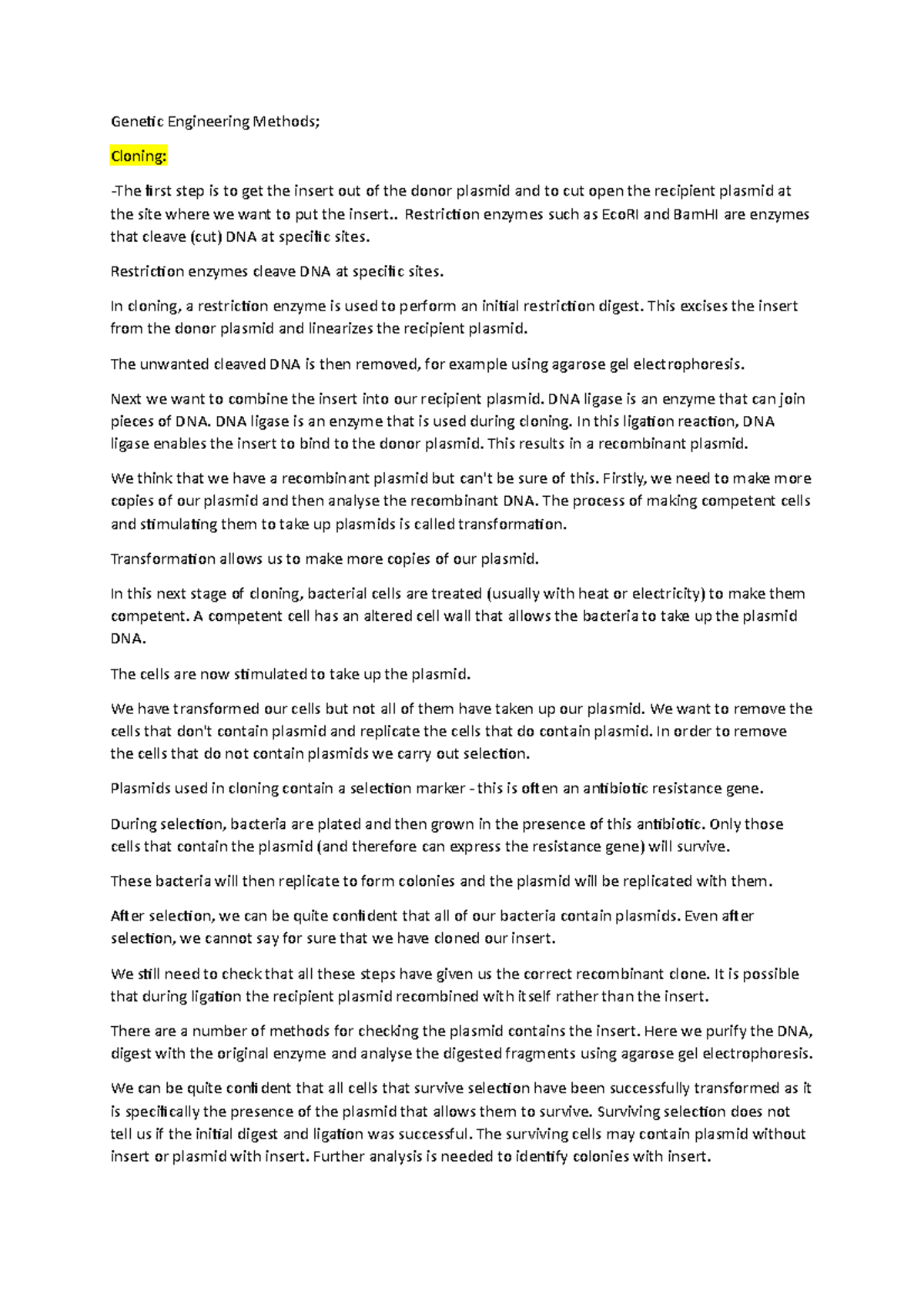 Genetic Engineering Notes - Molecular Biology Techniques - Studocu