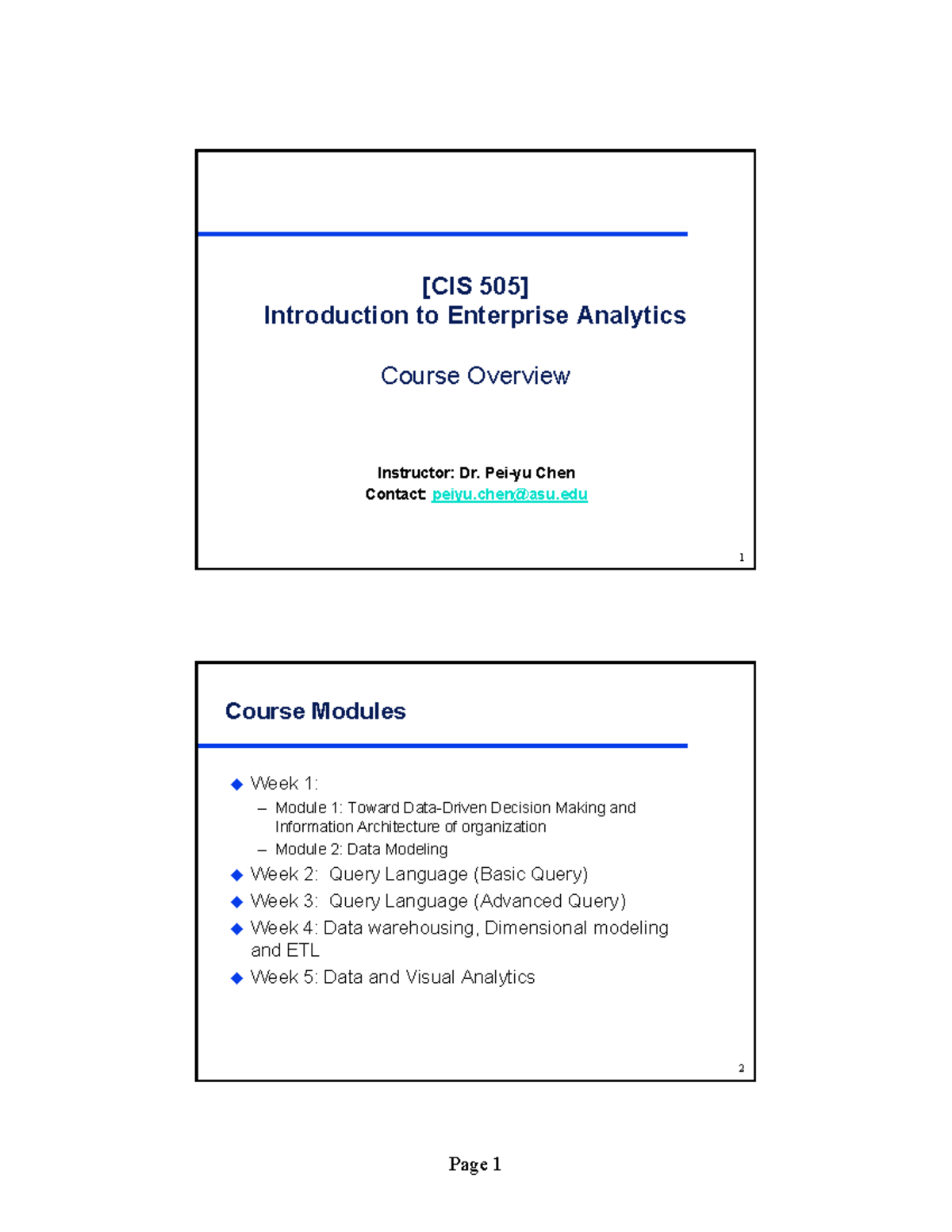 Lecture M1-2 course overview-1 - 1 [CIS 505] Introduction to Enterprise ...