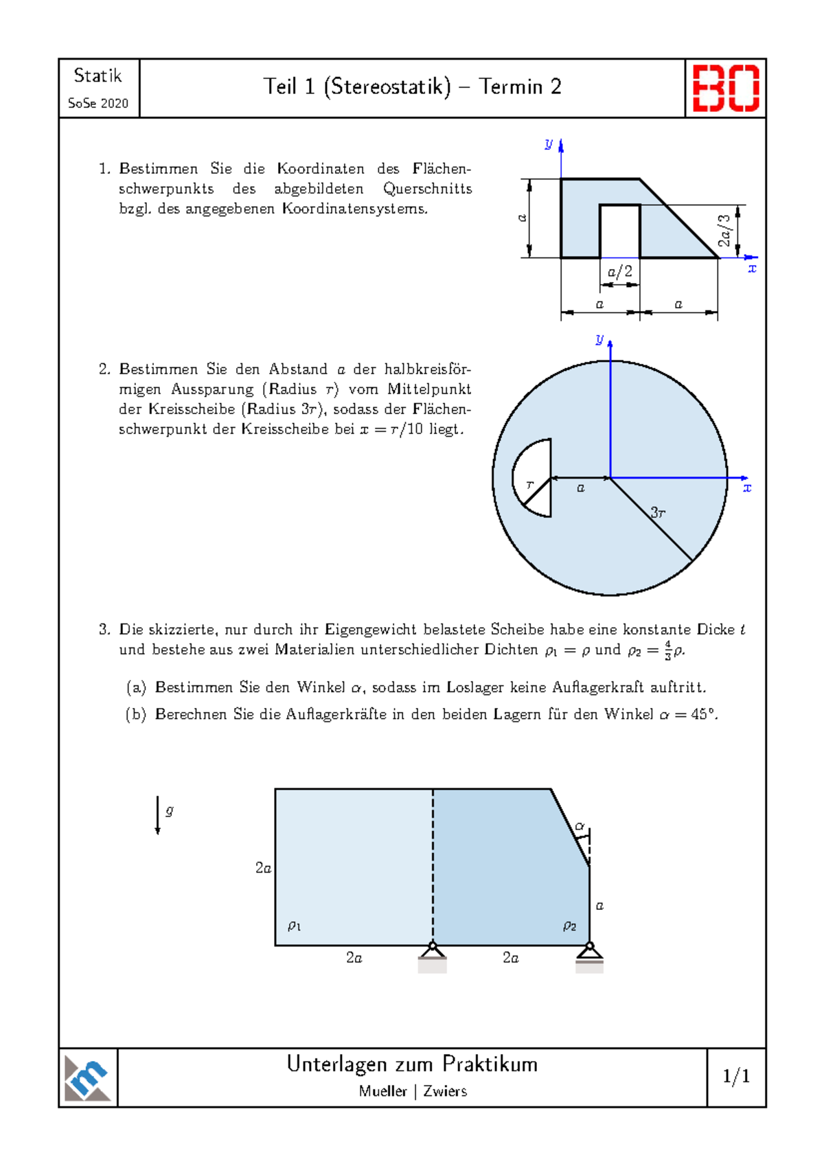 Statik Prakt Teil1 Termin 2 - Statik SoSe 2020 Teil 1 (Stereostatik ...