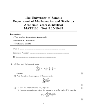 MAT 3110 EXAM 2022 23 - The University of Zambia Department of ...