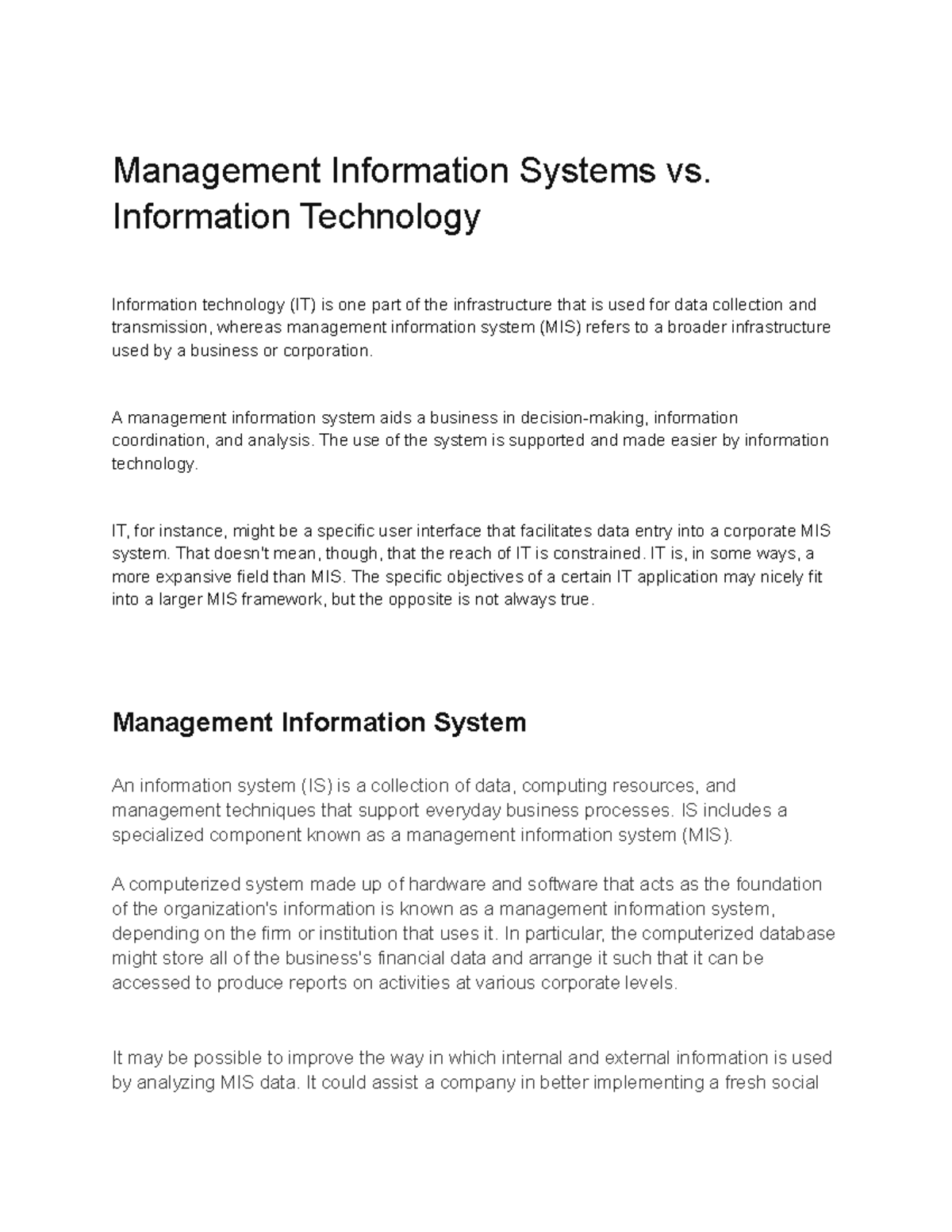 Management Information Systems vs. Information Technology - Management ...