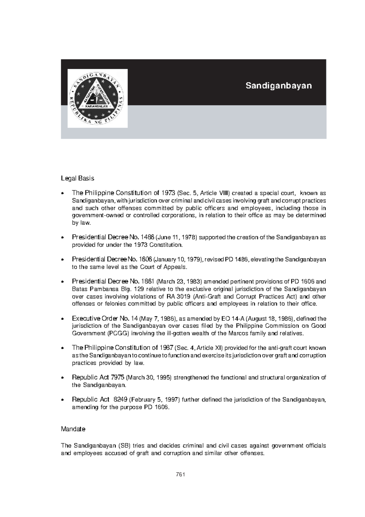 Sandiganbayan - about law - 761 Legal Basis • The Philippine ...