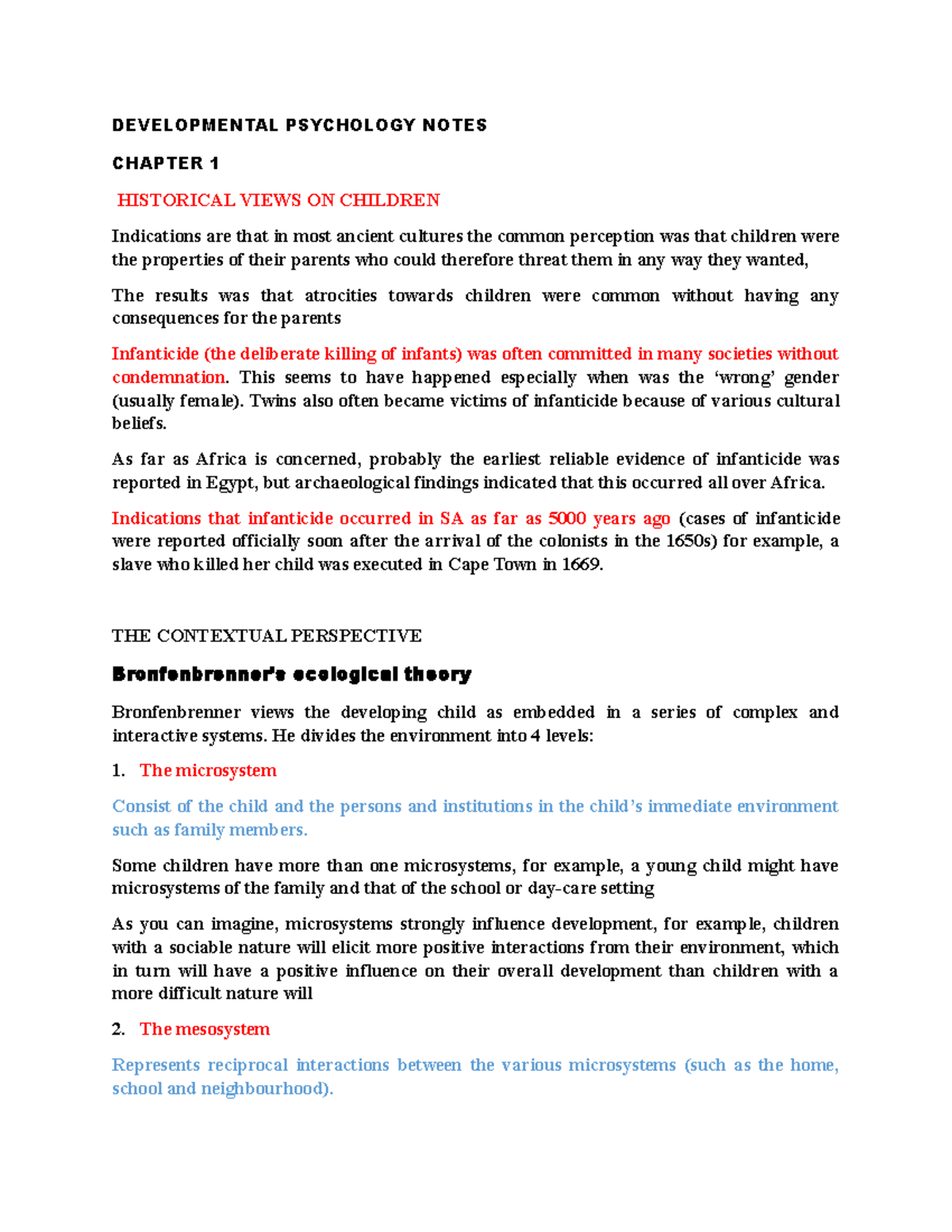 Developmental Psychology Notes - DEVELOPMENTAL PSYCHOLOGY NOTES CHAPTER ...