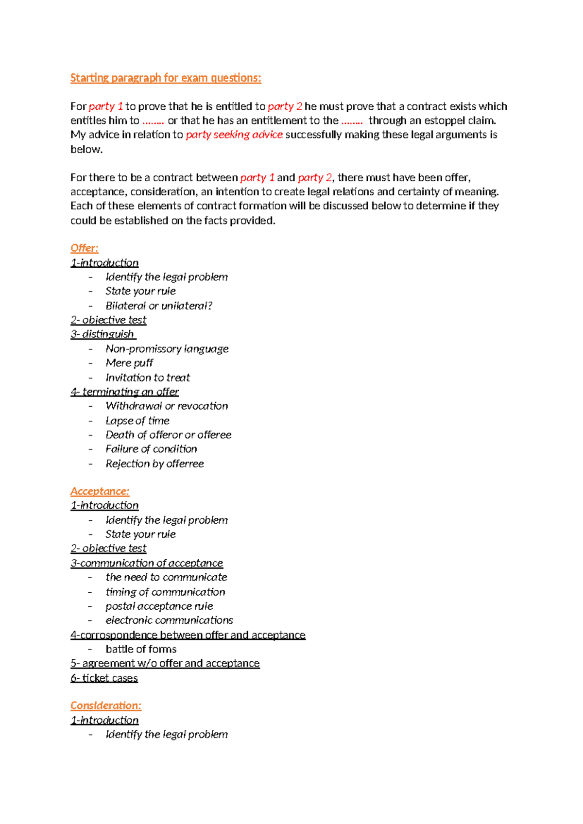 Contracts exam script - exam stript - Starting paragraph for exam ...