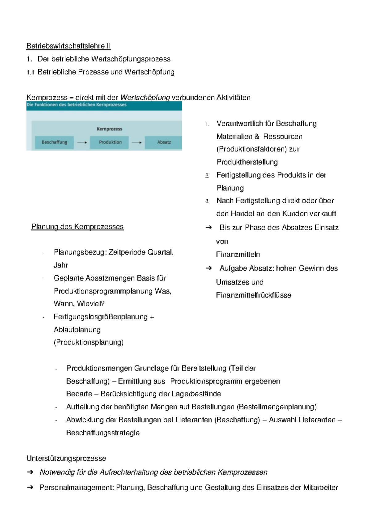 BWL 2 - Vertiefung- Zusammenfassung - Betriebswirtschaftslehre II Der ...