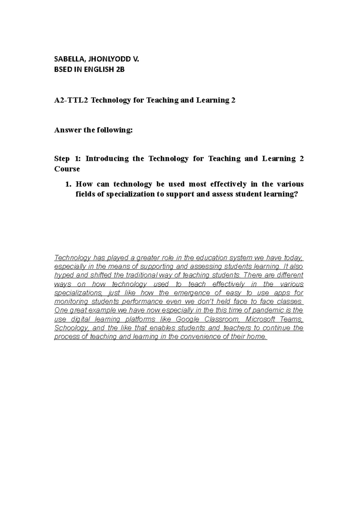 JL A2 TTL2 Activity 1 - You can use it - SABELLA, JHONLYODD V. BSED IN ENGLISH 2B A2-TTL2 ...