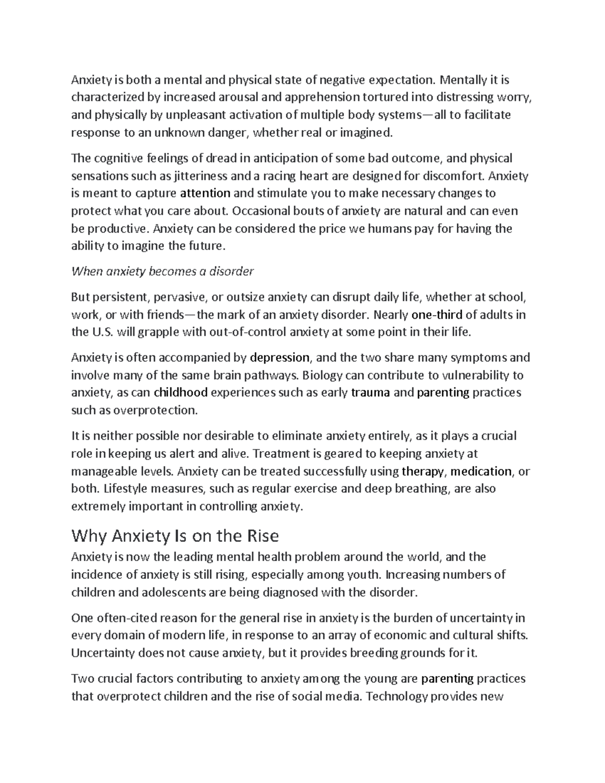 Anxiety Notes - Anxiety is both a mental and physical state of negative ...