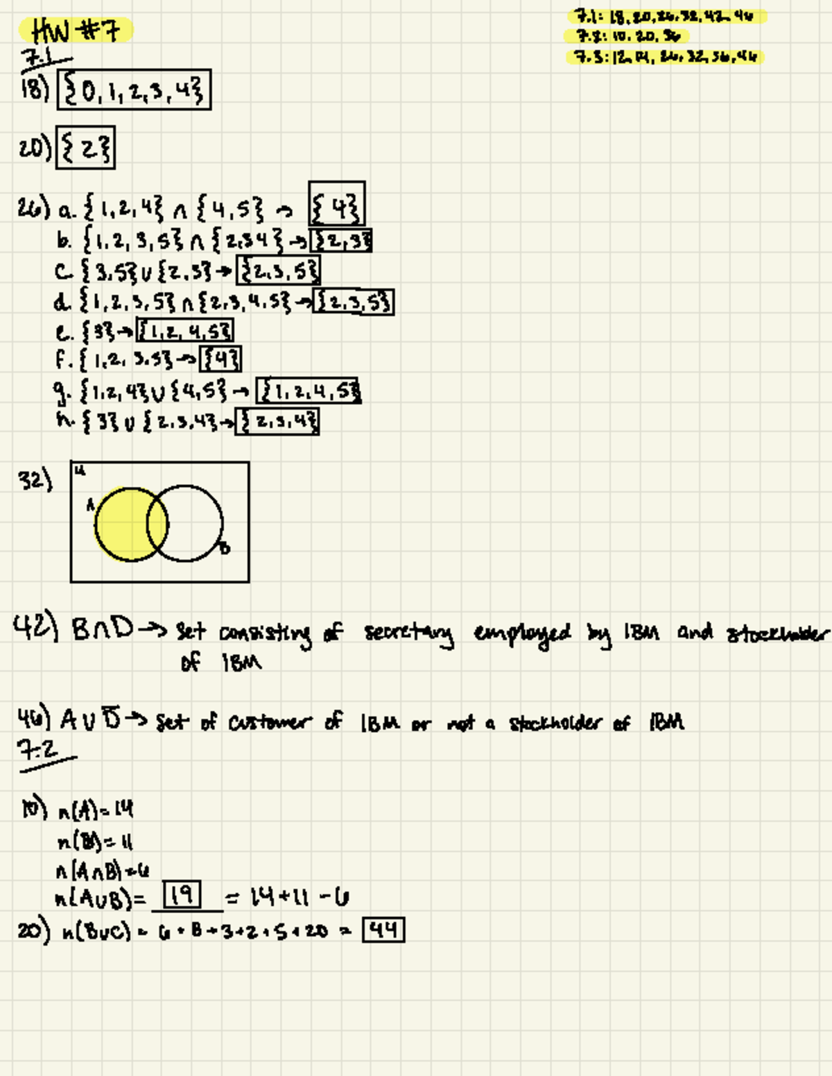 MATH 110 HW 7 - Math HW - HW # 7 7 : 18. 20.26.32. 46 2 : 10. 20 , 36 3 ...