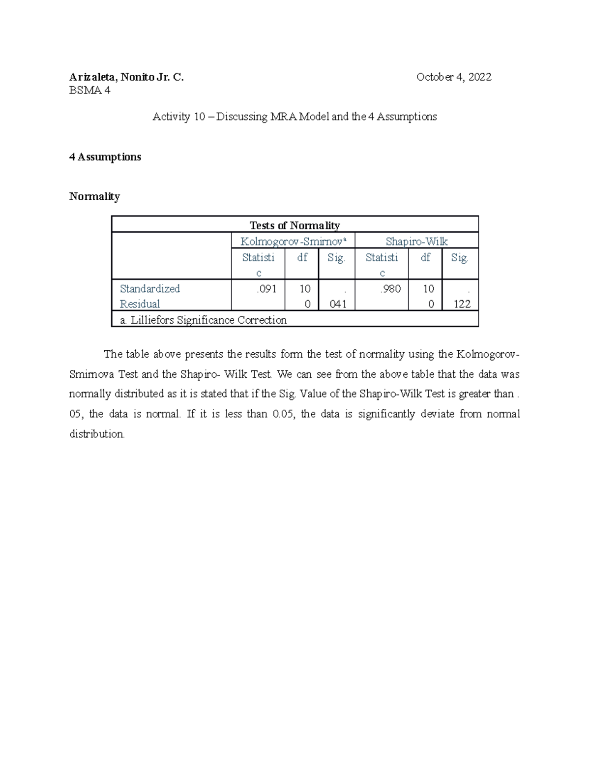 SPSS Activity 10 - A practice materials for your studies. - Arizaleta ...