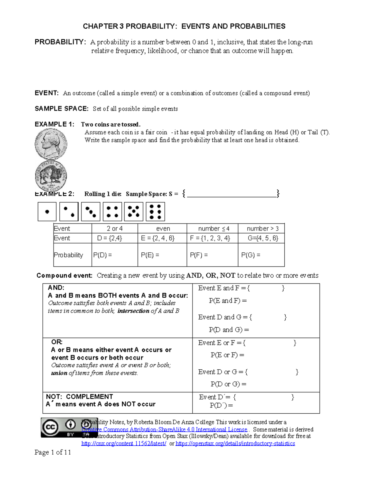Probability Notes - CHAPTER 3 PROBABILITY: EVENTS AND PROBABILITIES ...
