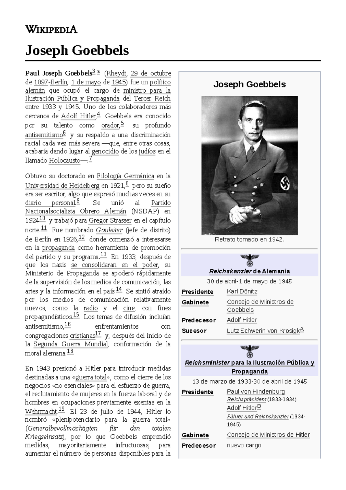 Joseph Goebbels - libro - Joseph Goebbels Retrato tomado en 1942 ...