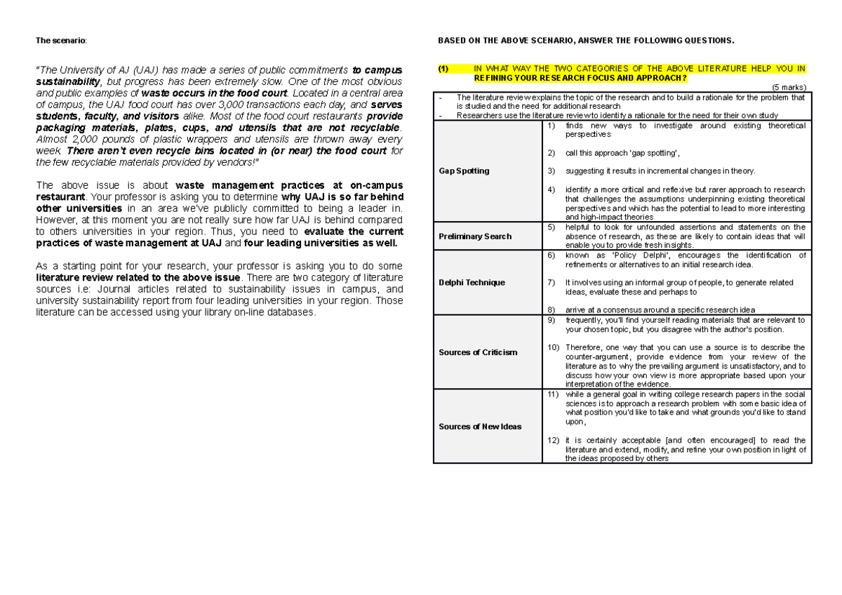 Test 1 Research Method - The scenario: BASED ON THE ABOVE SCENARIO ...