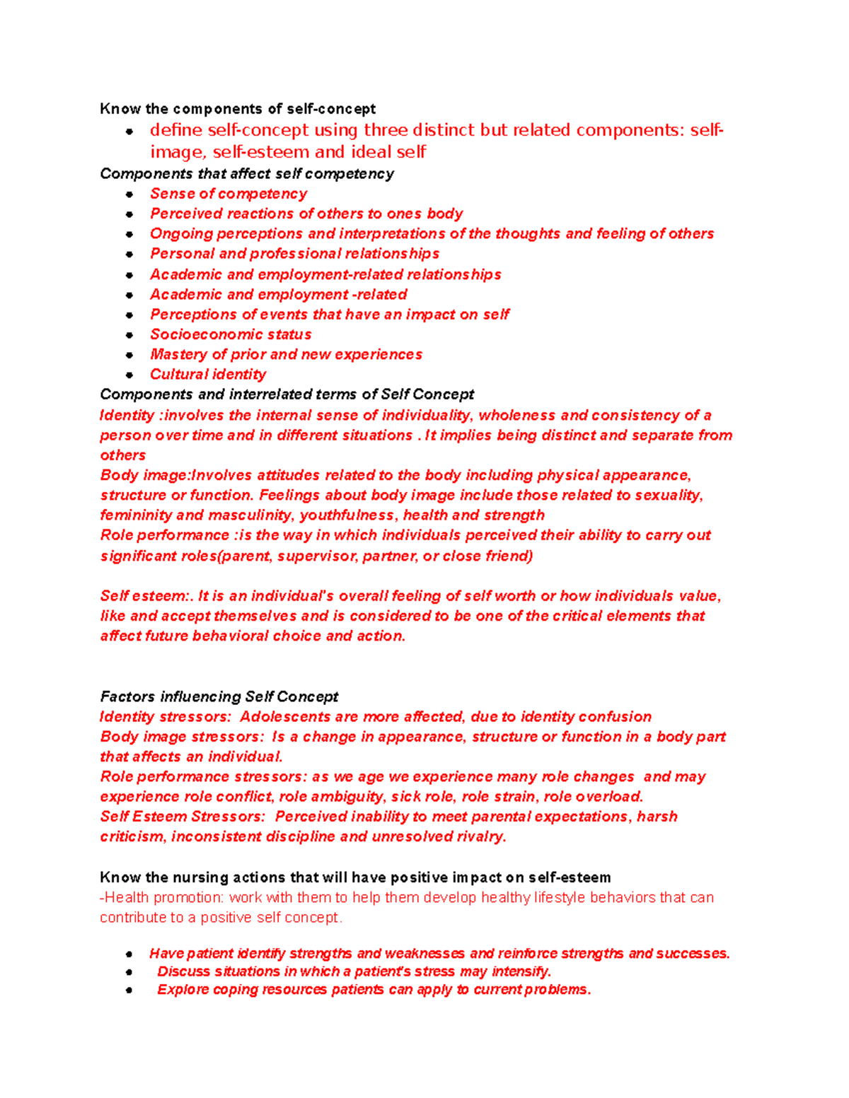 Foundations - study material - Know the components of self-concept ...