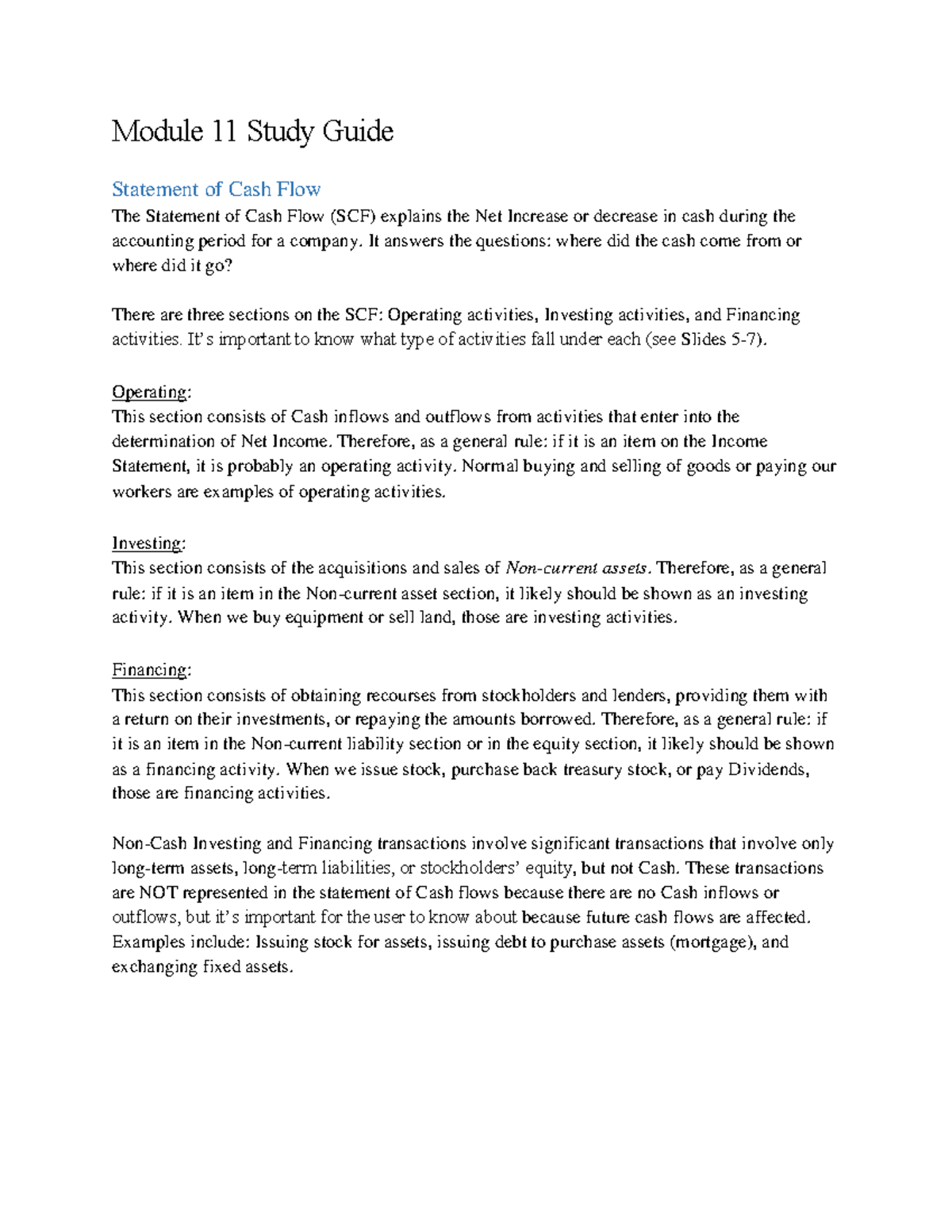 Module 11 Study Guide Lecture Notes 11 Module 11 Study Guide