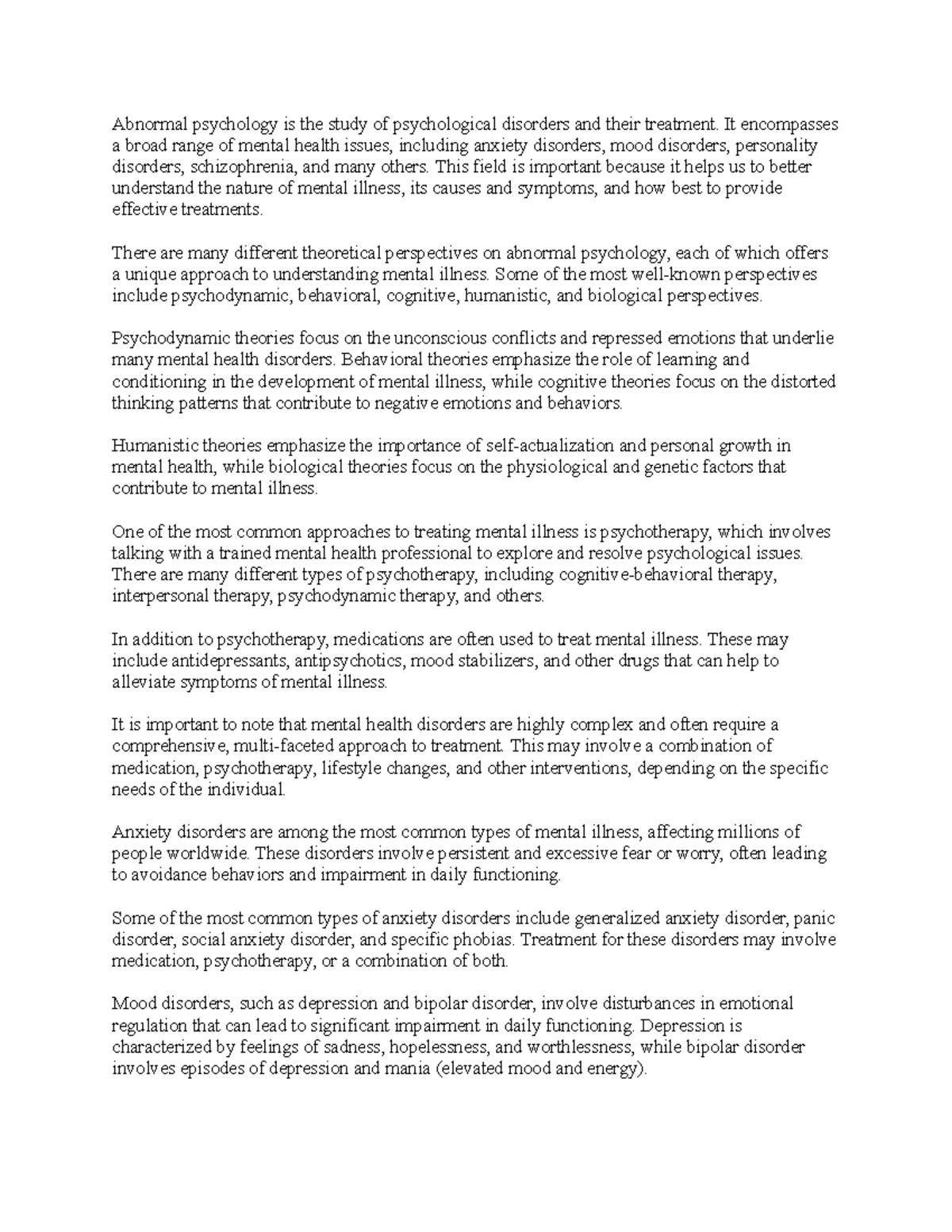 PSY2012 Abnormal psychology notes - Abnormal psychology is the study of ...