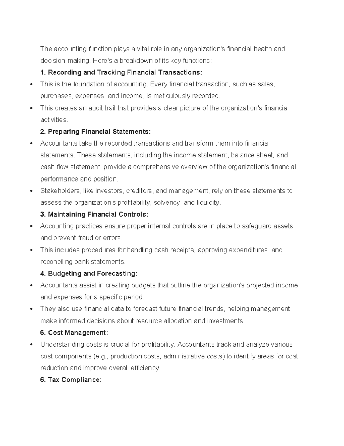The accounting function - Here's a breakdown of its key functions: 1 ...