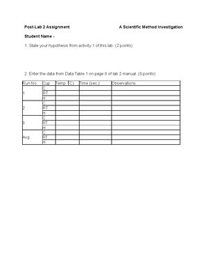 Post-Lab 3 Assignment - Post-Lab 3 Assignment Biomolecules and Enzymes Student Name – Gauge ...