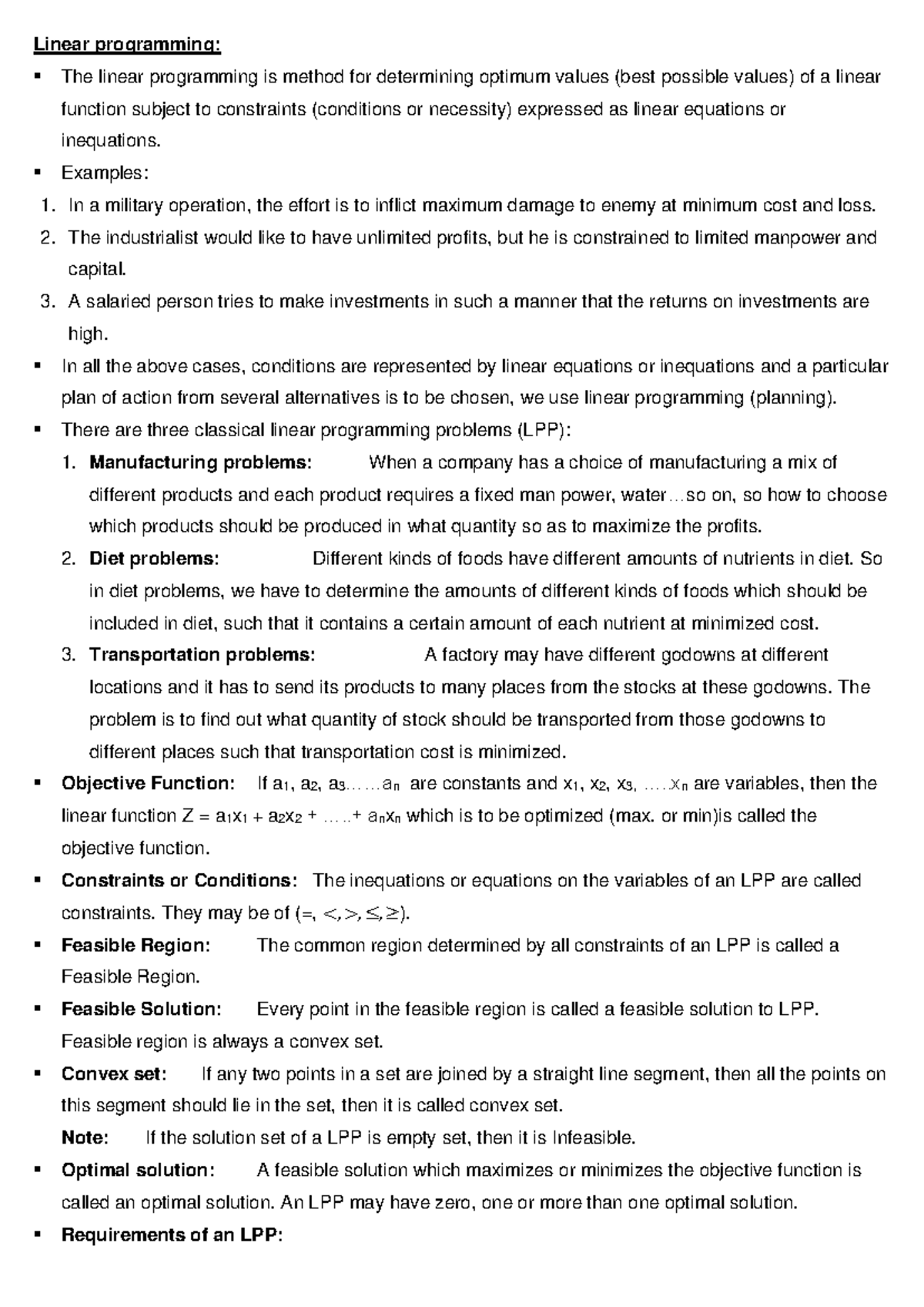 Linerar programming notes - Linear programming: The linear programming ...