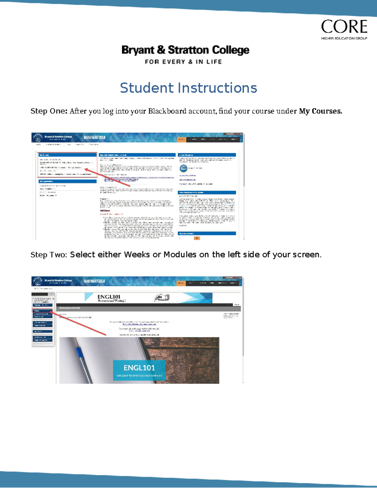 BSC Student User Guide - work - MCCG210 - Student Instructions Step One ...