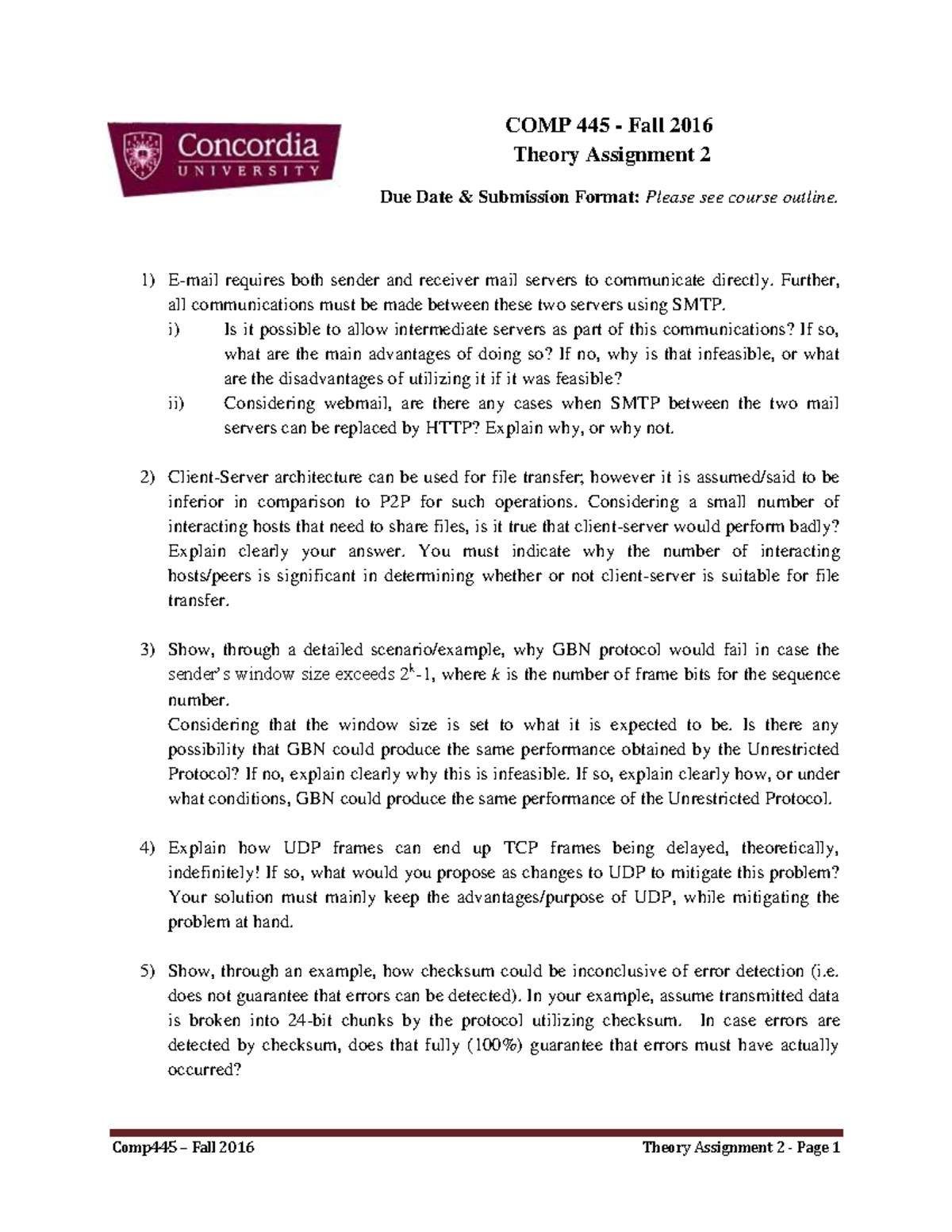 Comp445 f16 ta2 - COMP 445 Fall 2016 Theory Assignment 2 Due Date ...