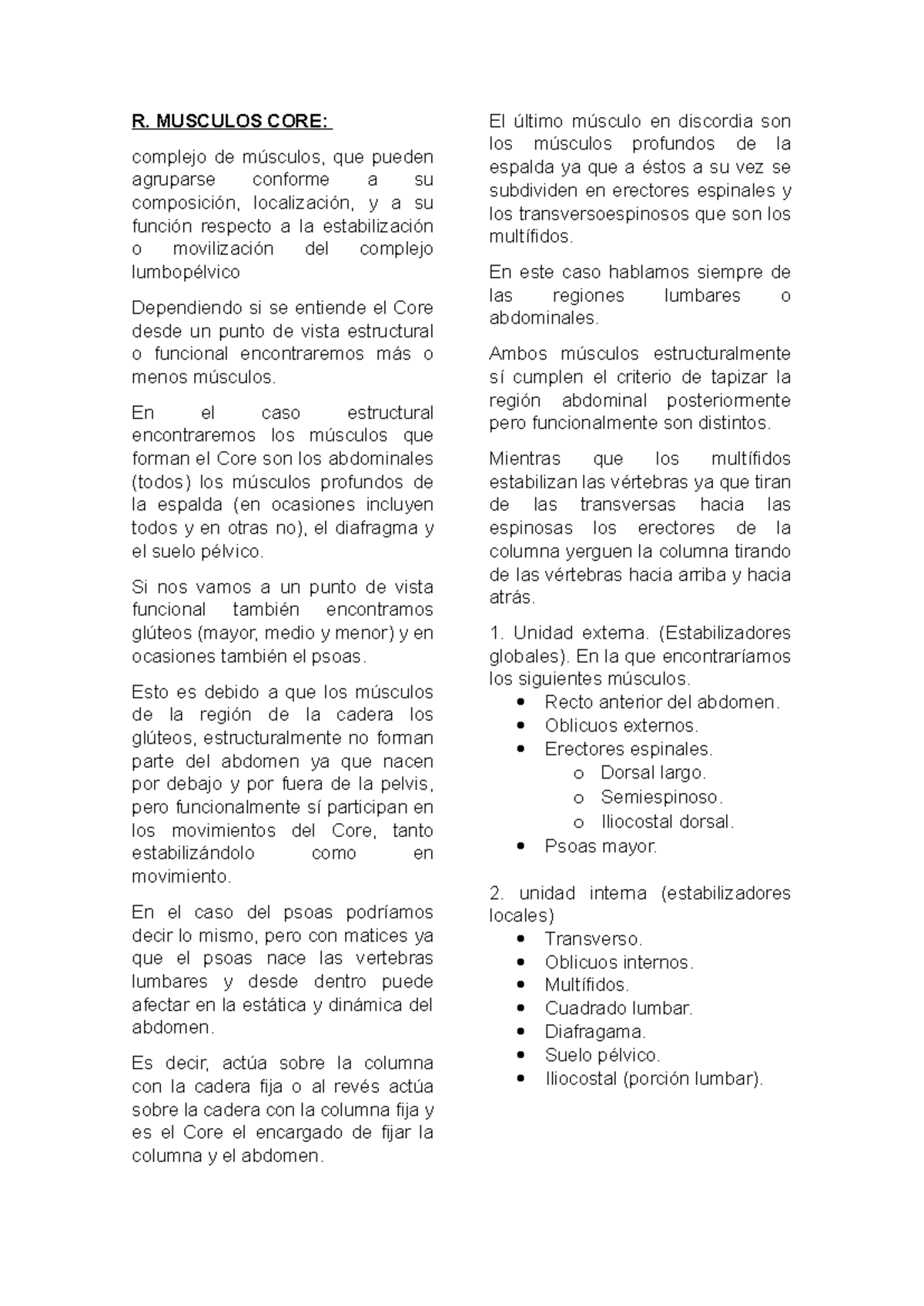 R. Musculos CORE - Resumen anatomia humana - R. MUSCULOS CORE: complejo ...