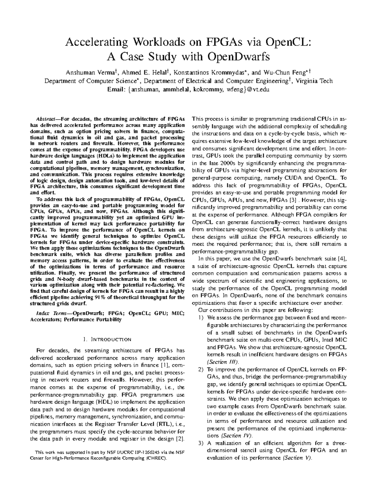 Fpl16-opendwarfs - articulo científico - Accelerating Workloads on FPGAs via OpenCL: A Case ...