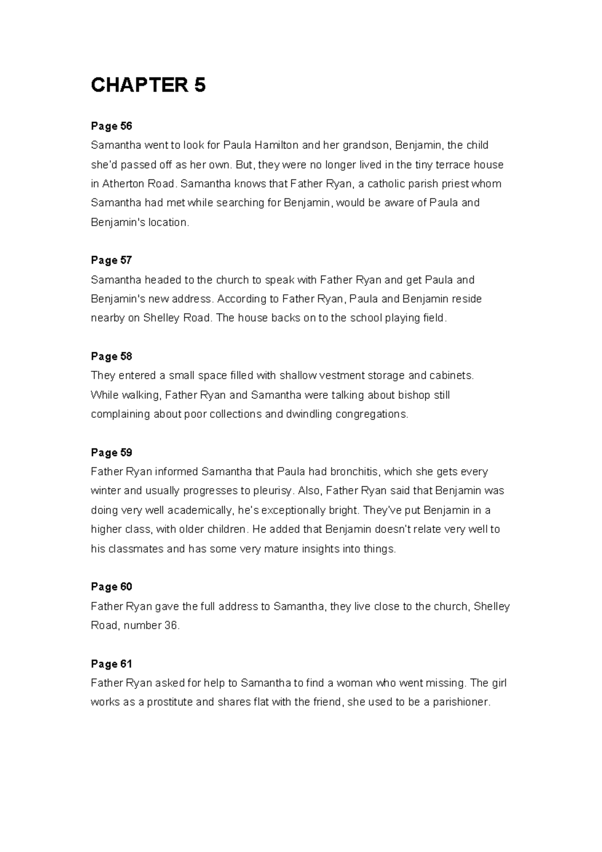 Chapter 5&6 - Summary Visions i cants - CHAPTER 5 Page 56 Samantha went ...