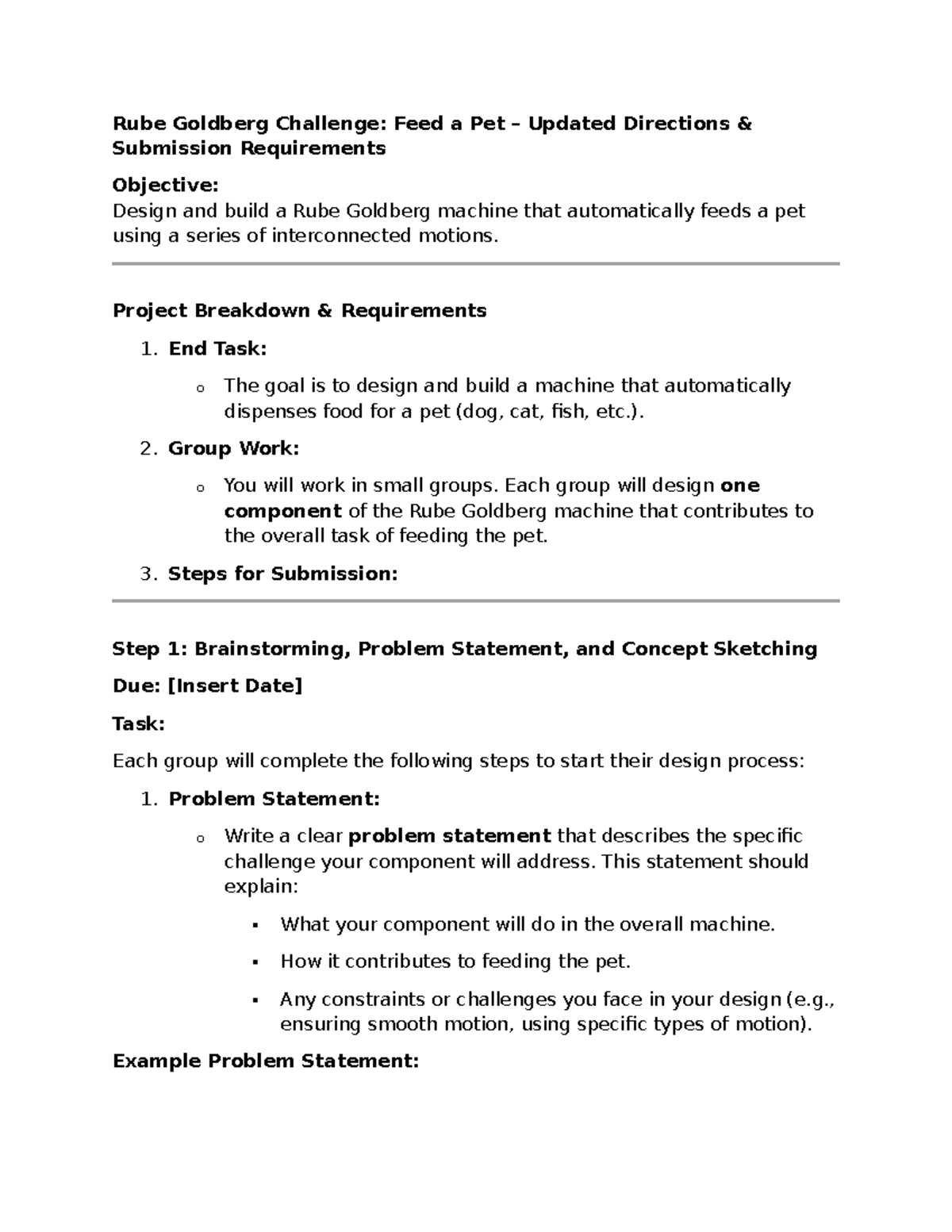 Rube Goldberg Challenge - Project Breakdown & Requirements 1. End Task ...