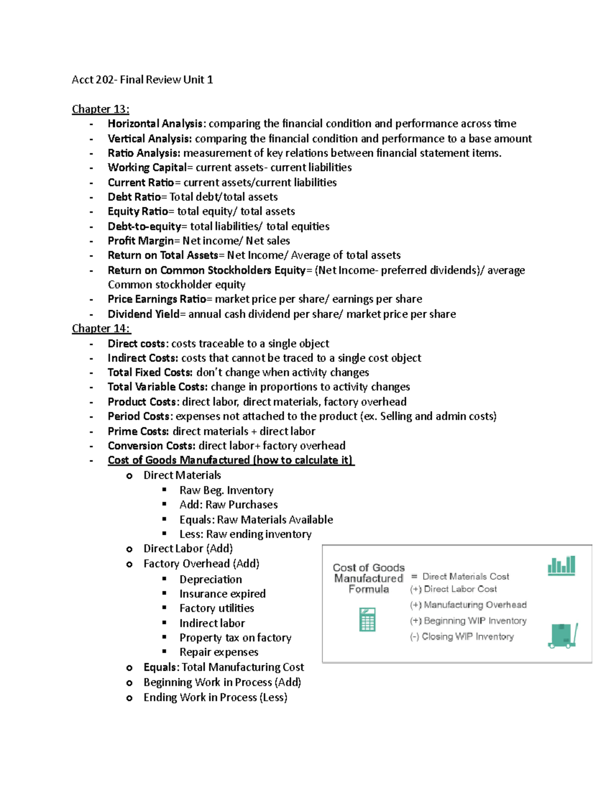 Acct Final Notes:Hints - Acct 202- Final Review Unit 1 Chapter 13 ...