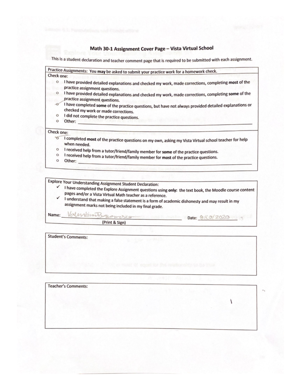 Math 30-1 Assignment Cover Page - Vista Virtual School 3 - Maths 156 ...