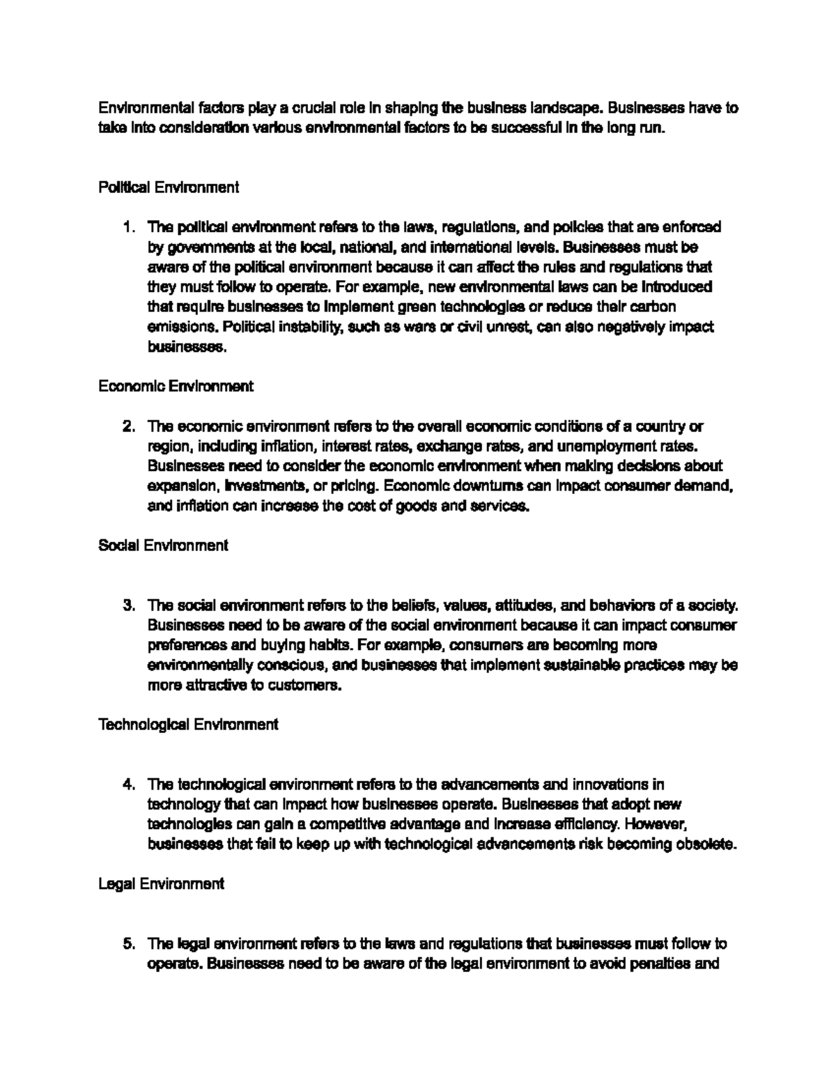 Enviormental factors on business - BUSN 1010 - Studocu
