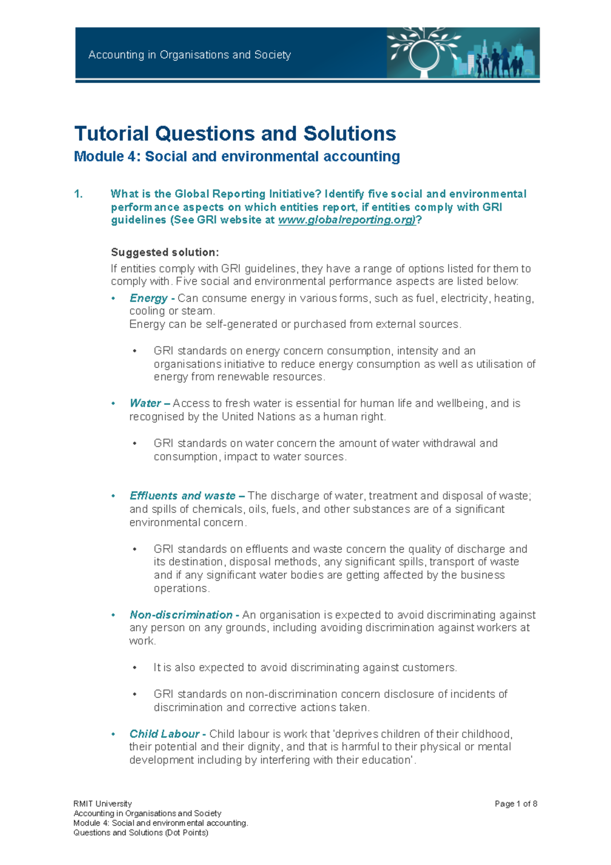 Module 4 Topic 1 Tutorial Questions and Solutions (Dot Points) - RMIT ...