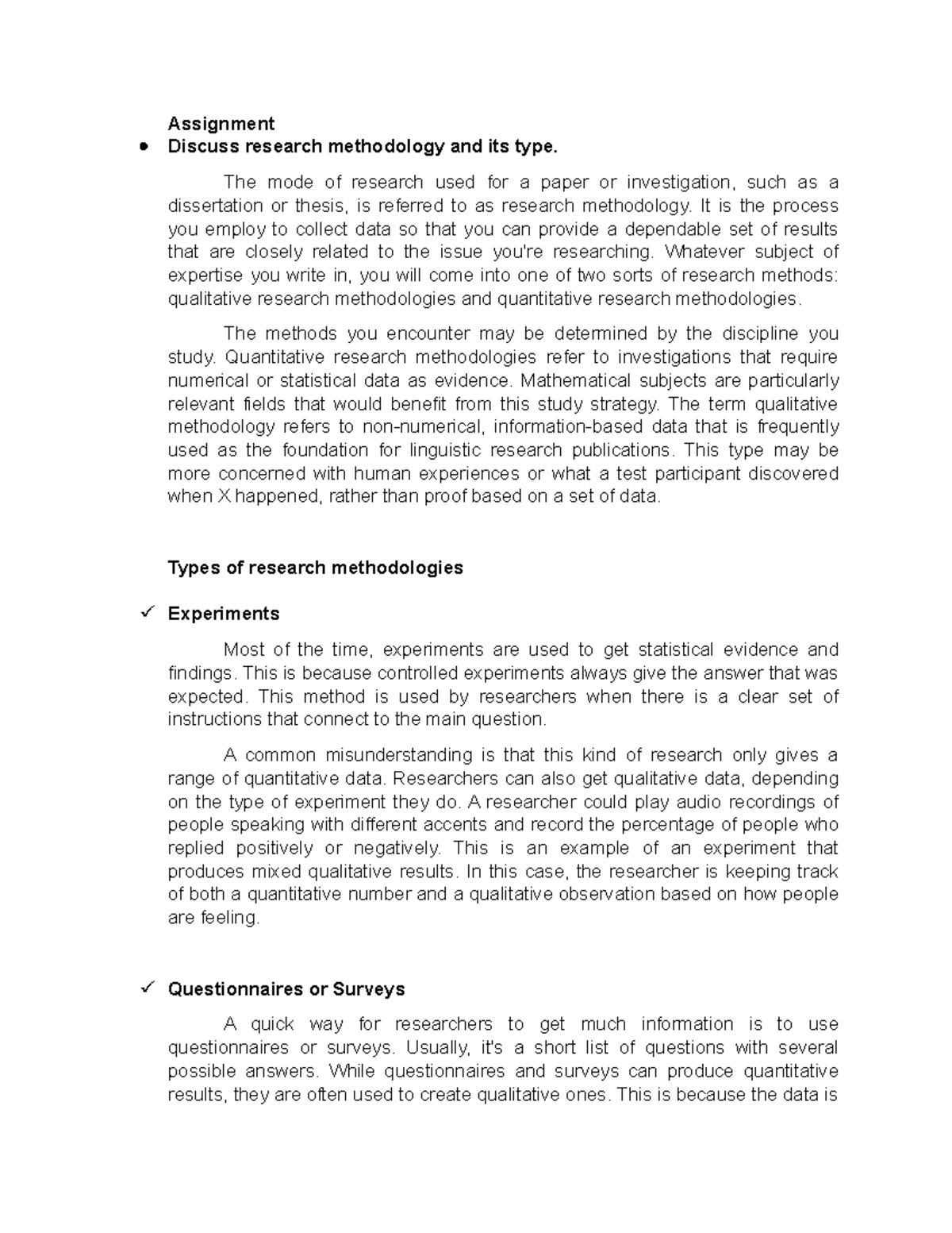 Research Methodologies - Assignment Discuss research methodology and ...