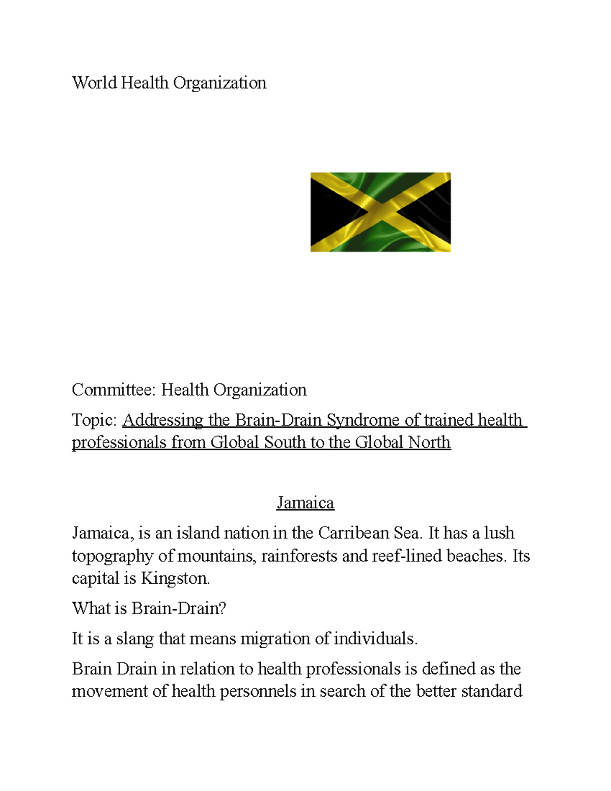 Ramie'S Position Paper - World Health Organization Committee: Health ...