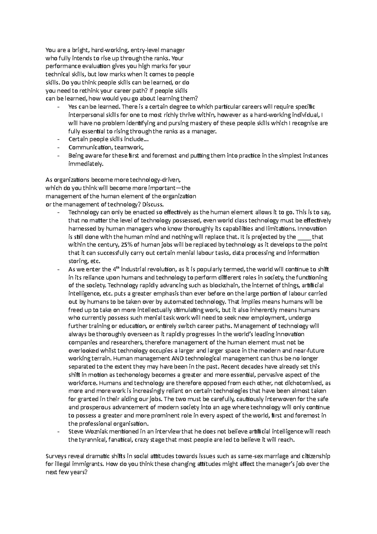 Principles of Management PRACTICE EXAM QUESTIONS 2020 - You are a ...