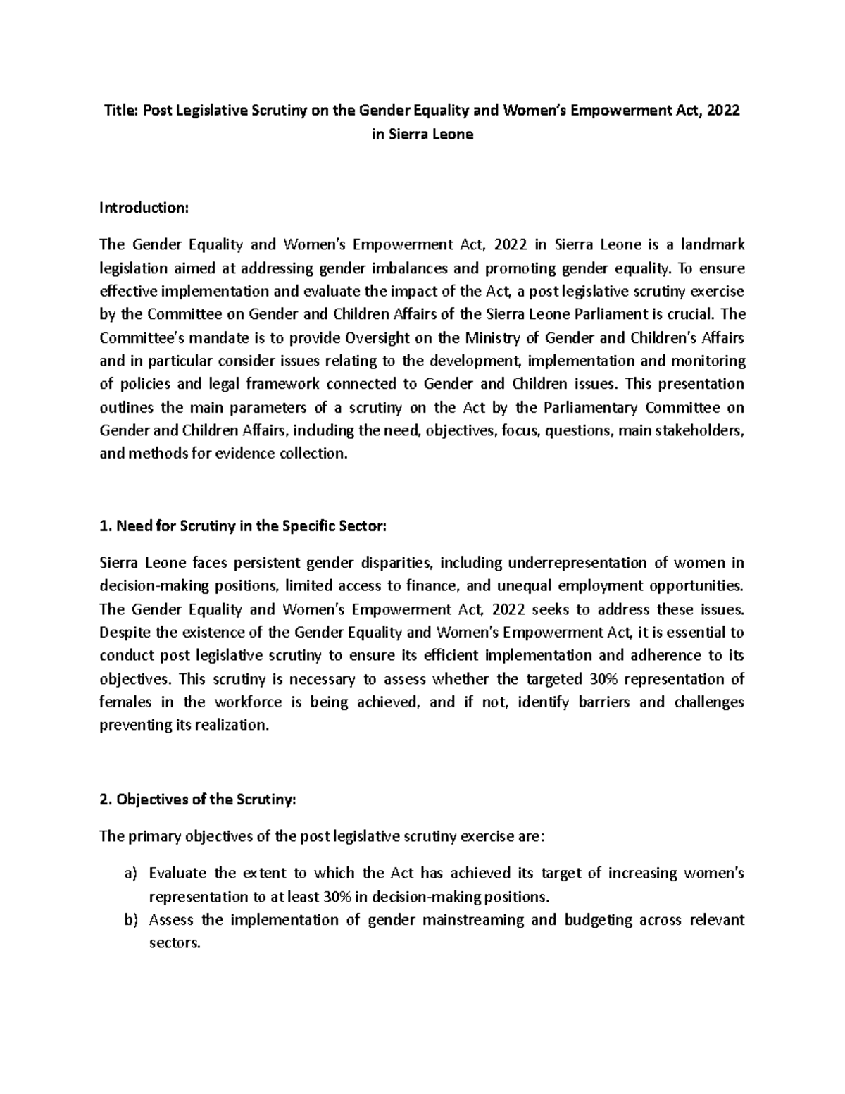 PLS ON GEWE ACT, 2022 - Proposal For a PLS on the GEWE Act - Title ...