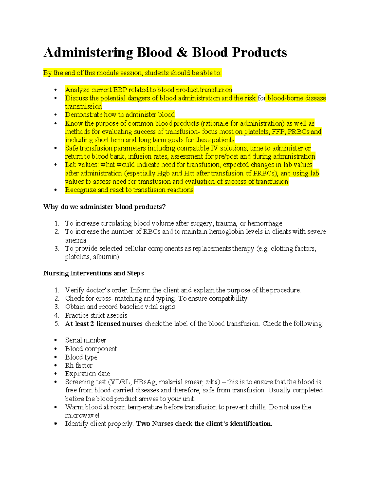 Blood Product Administration Steps - Administering Blood & Blood ...