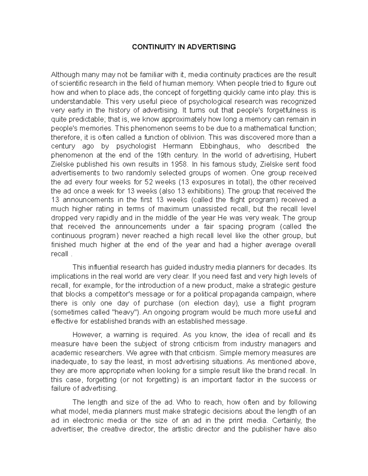 CONTINUITY IN ADVERTISING - When people tried to figure out how and ...