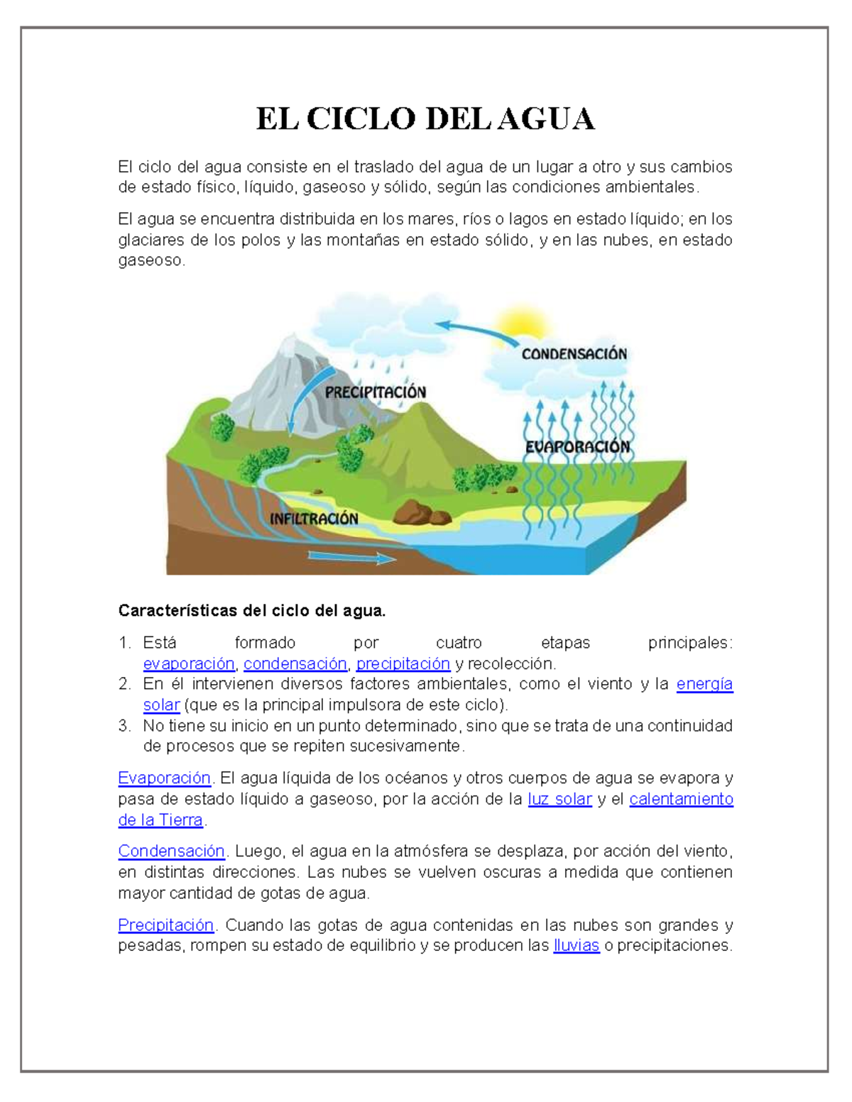 Ciclo del agua - El agua se encuentra distribuida en los mares, ríos o ...