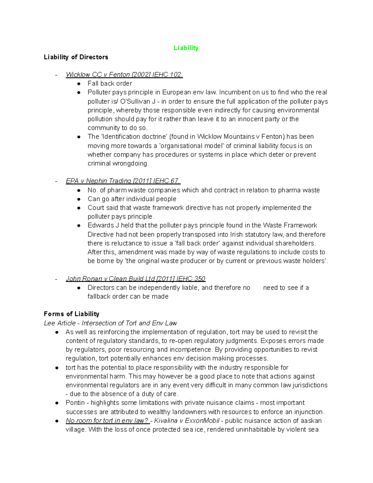 Liability - Lecture notes - Liability Liability of Directors Wicklow CC ...
